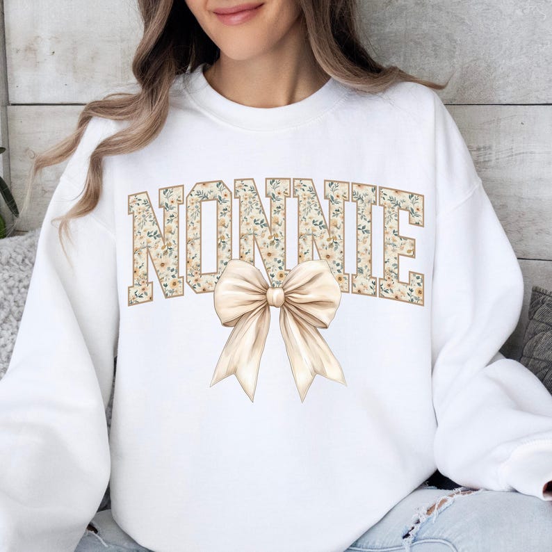Nonnie Est 2026 Png, Boho Retro New Grandma Design, Floral Bow ...