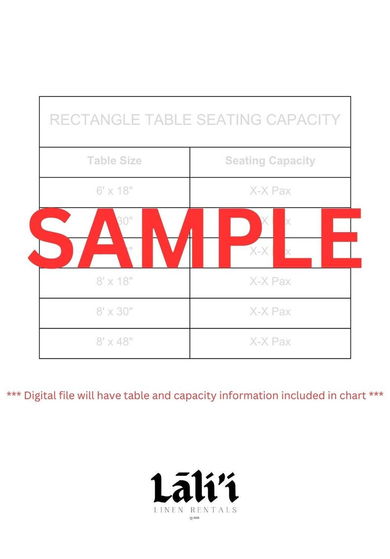 Table Seating Capacity Chart - Rectangle Banquet Tables - Etsy