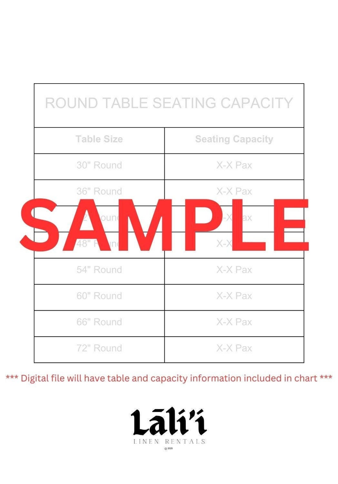 Table Seating Capacity Chart - Round Banquet Tables - Etsy