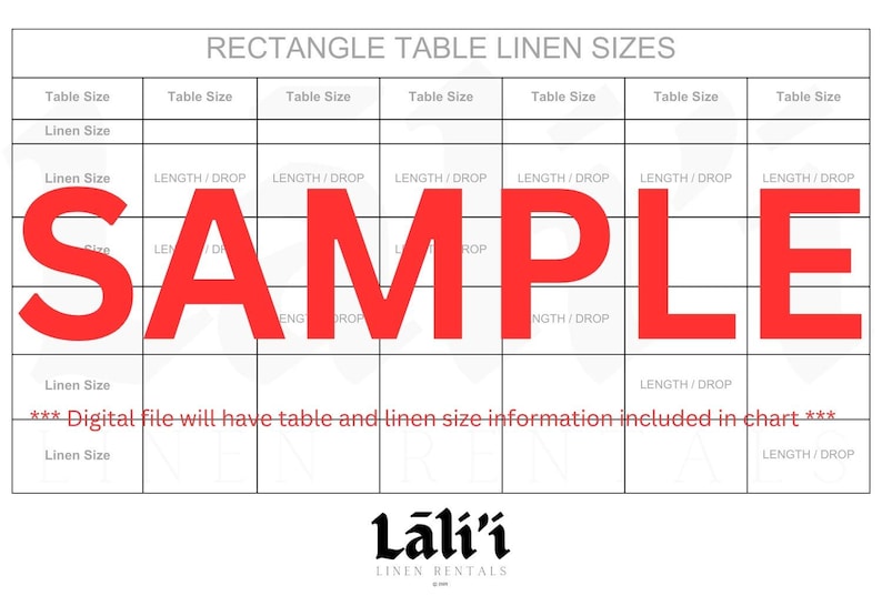 Table Linen Size Chart - Rectangle Banquet Tables - Etsy