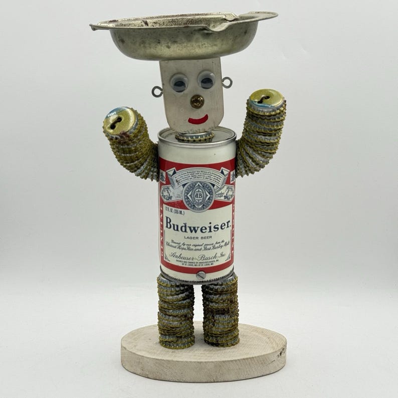 VTG Risque Budweiser Bud Beer Can Mechanical Funny Fun Folk Art Bottle ...