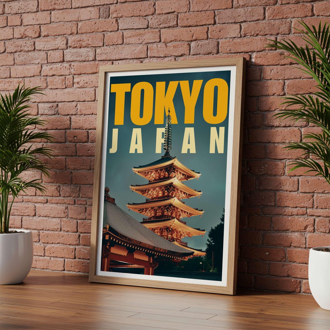 Tokyo Japan Travel Poster – Sensoji Temple Pagoda Tokyo Nightscape ...
