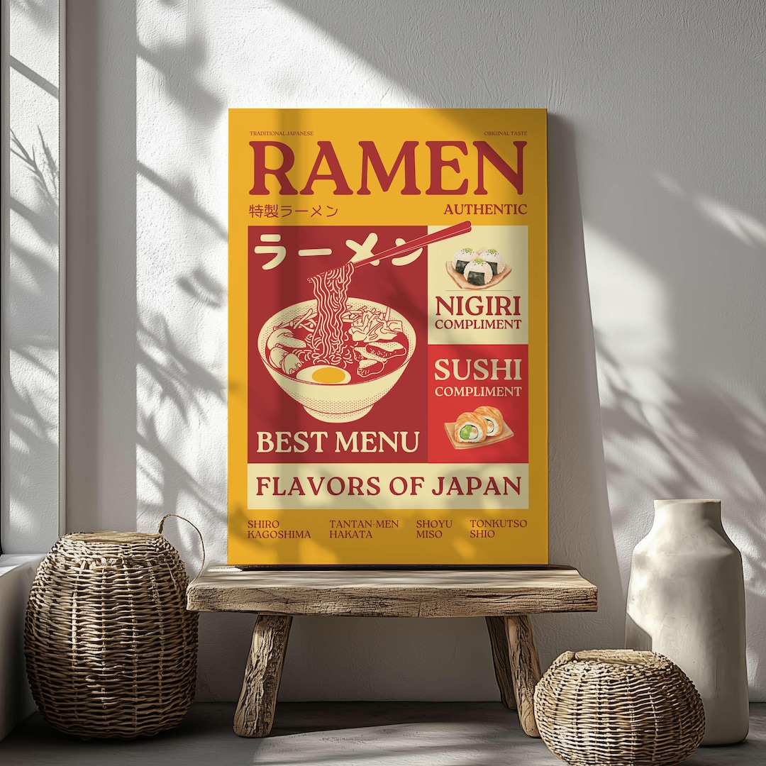 Retro Style Japanese Ramen Poster - Digital Shin Ramen Wall Art for ...
