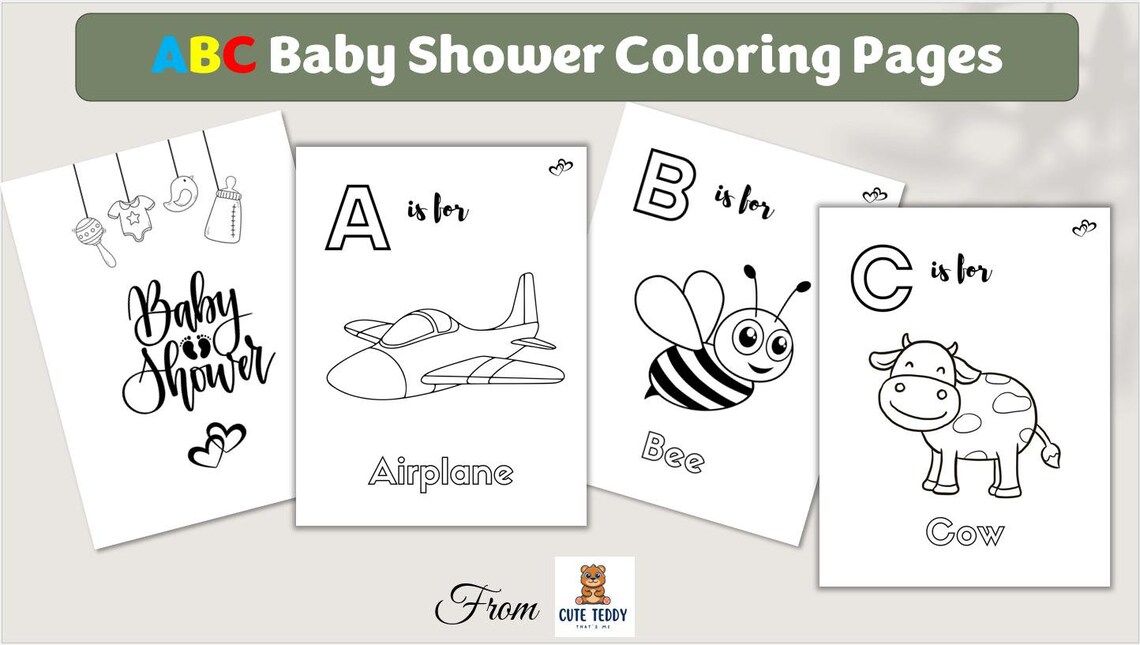 52 Pages ABC Baby Shower Coloring Book, Baby's First ABC Book,bears ...