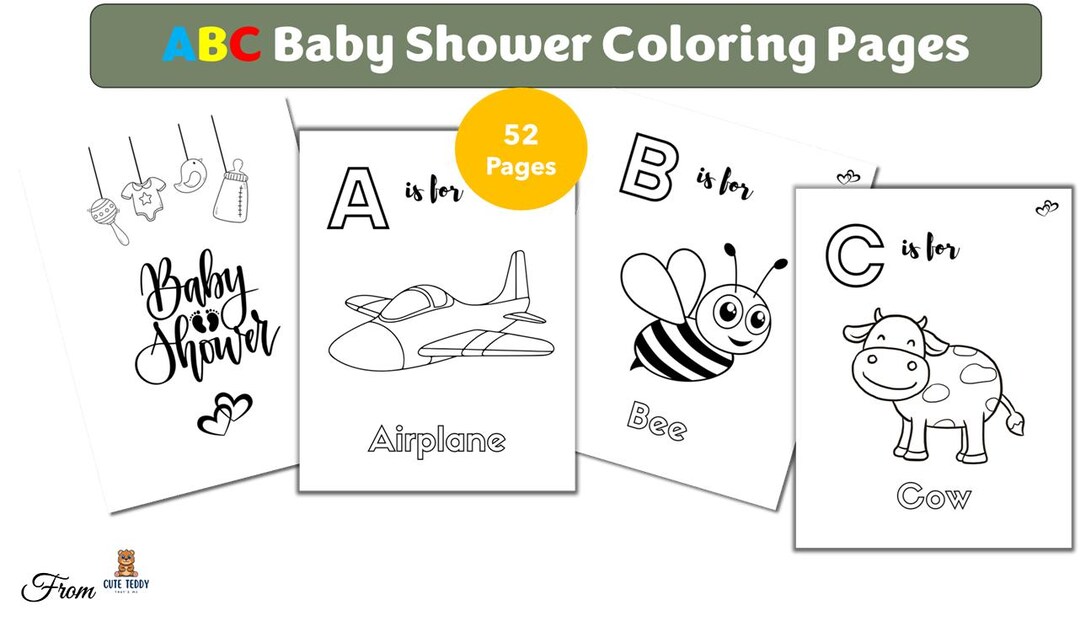 52 Pages ABC Baby Shower Coloring Book, Baby's First ABC Book,bears ...