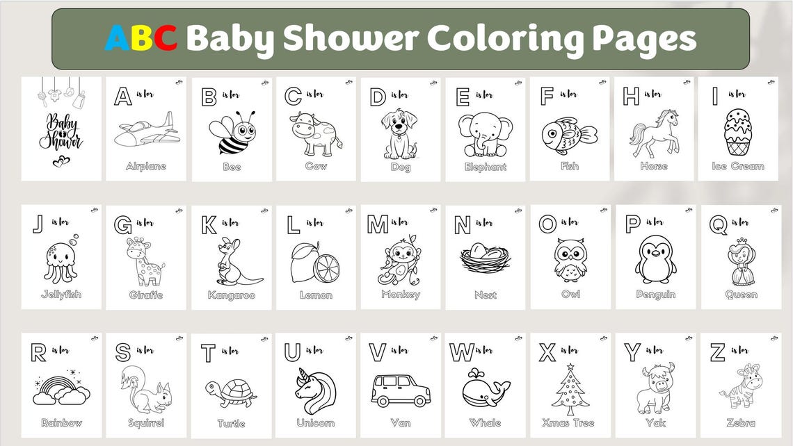 52 Pages ABC Baby Shower Coloring Book, Baby's First ABC Book,bears ...