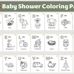52 Pages ABC Baby Shower Coloring Book, Baby's First ABC Book,bears ...