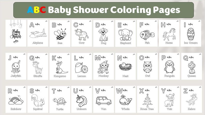52 Pages ABC Baby Shower Coloring Book, Baby's First ABC Book,bears ...