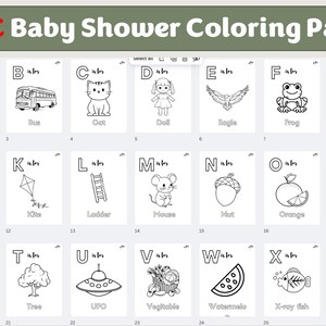 52 Pages ABC Baby Shower Coloring Book, Baby's First ABC Book,bears ...