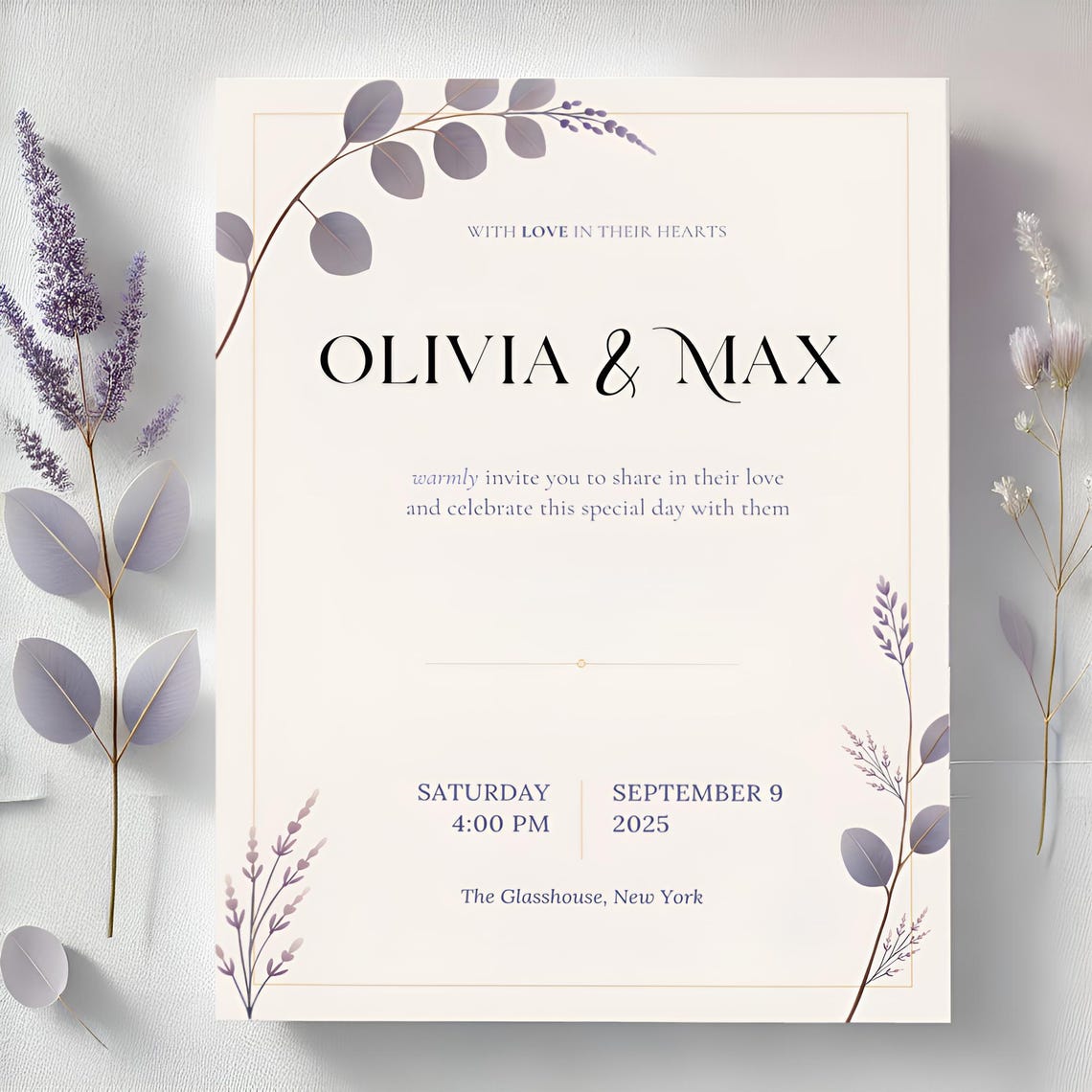 Elegant Lavender Wedding Invitation – Hand-drawn Botanical Design ...