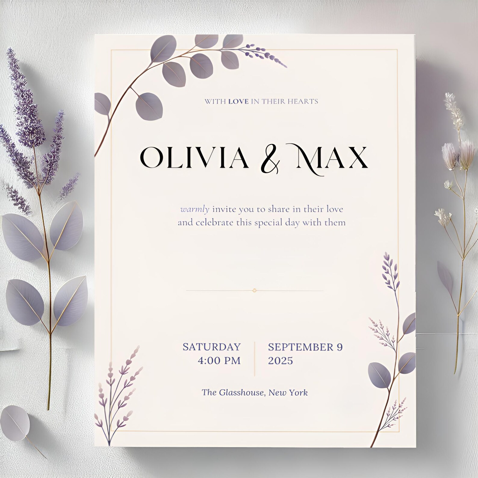 Elegant Lavender Wedding Invitation – Hand-drawn Botanical Design ...