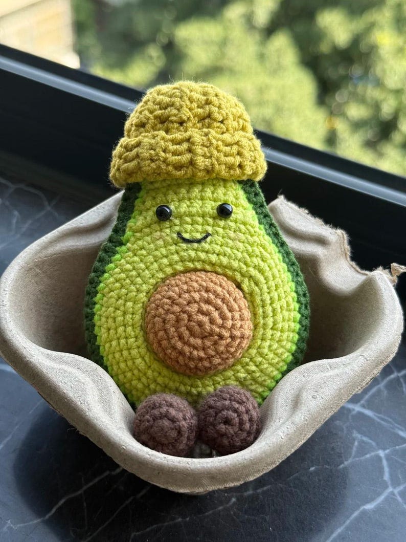Avocado Doll Crochet Pattern Cute Stuffed Fruit With Beanie Hat and ...