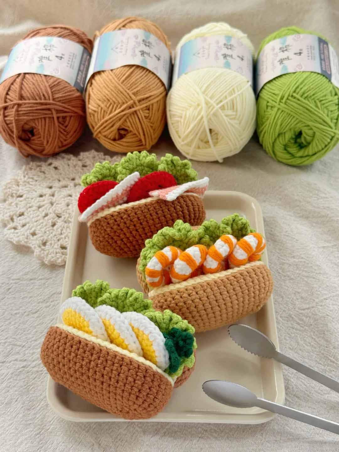 3IN1 Breakfast Sandwich Toast Crochet Pattern Bread Set With Tomato ...