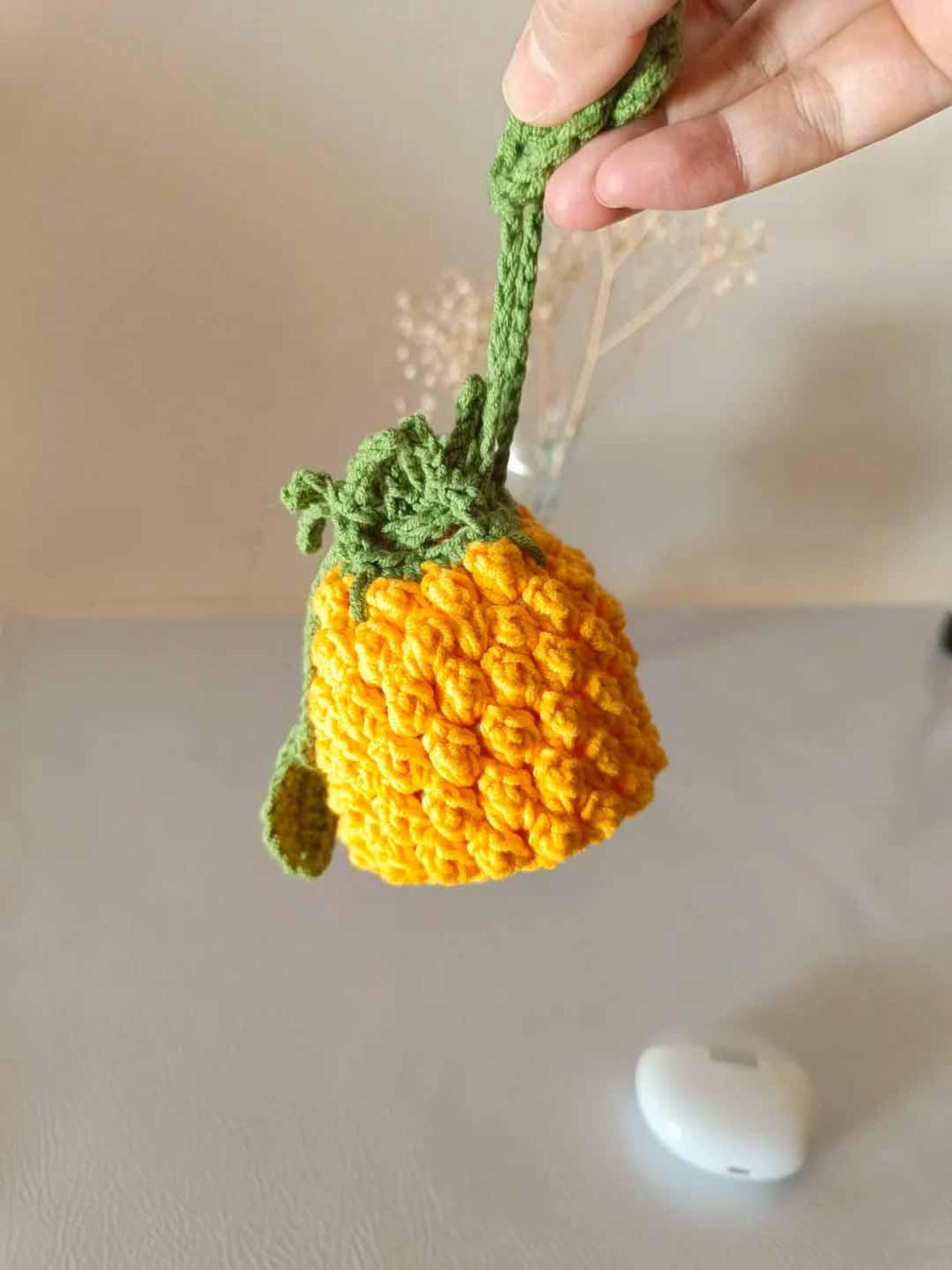 Pineapple Mini Drawstring Bag Crochet Pattern No Sew Fruit Earbuds Case ...