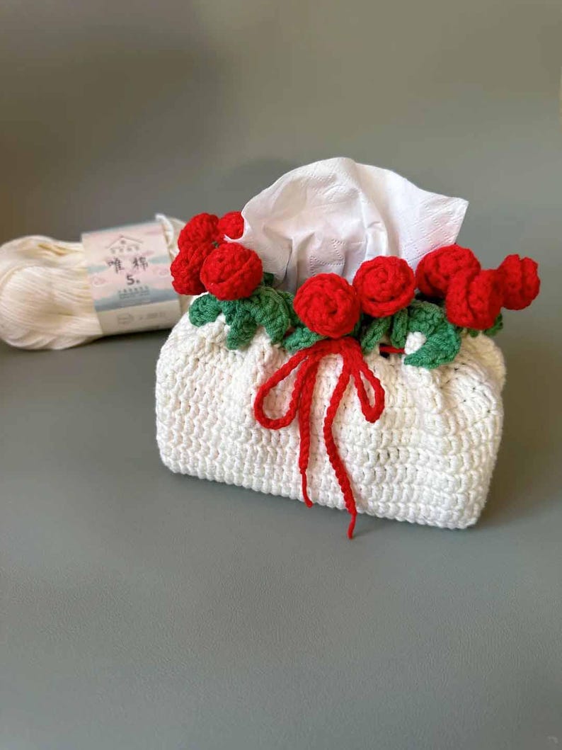 Rose Tissue Box Crochet Pattern Flower Bouquet Tissue Holder Box ...