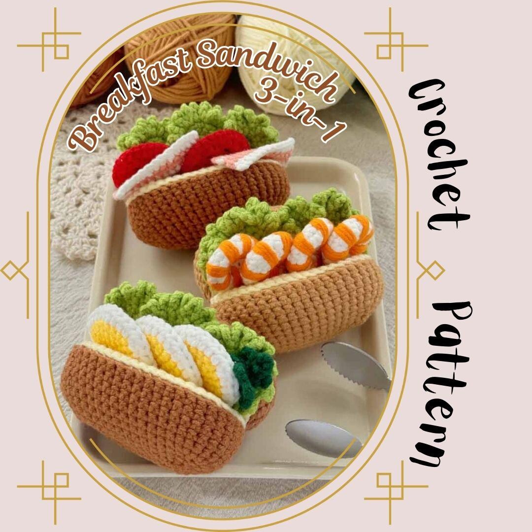 3IN1 Breakfast Sandwich Toast Crochet Pattern Bread Set With Tomato ...