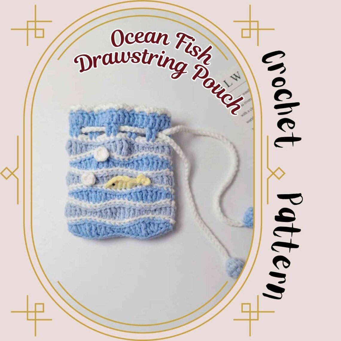 Ocean Fish Drawstring Pouch Bag Crochet Pattern Summer Beach Small ...