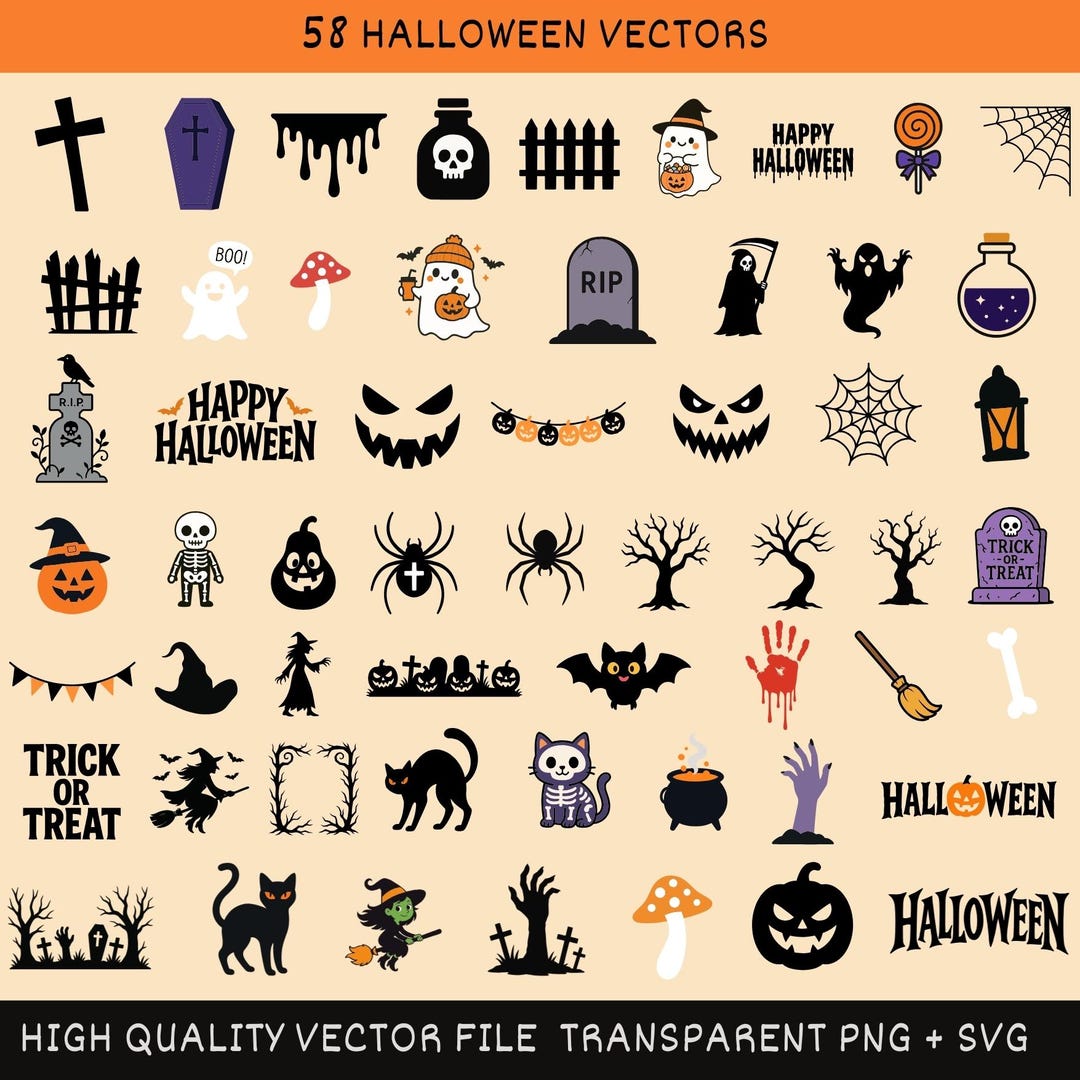 58 Halloween SVG Bundle, Pumpkin Witch Clipart, Spooky Ghost PNG, Cut ...