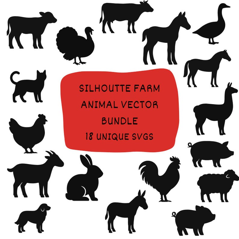 Farm Animal SVG Silhouette Bundle: Rustic Clipart for Cricut ...