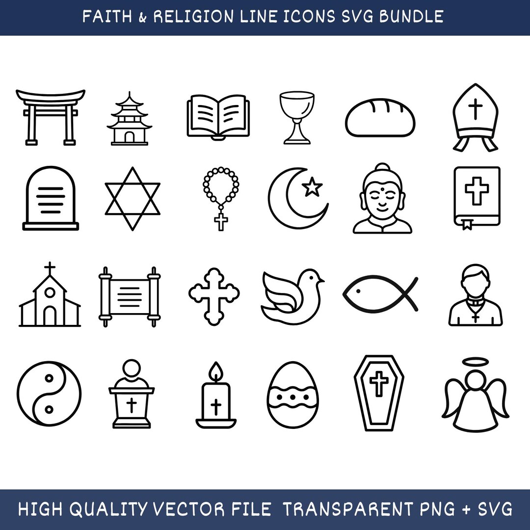 Faith Religion Line Icons SVG Bundle, Interfaith Symbols (PNG) - Etsy