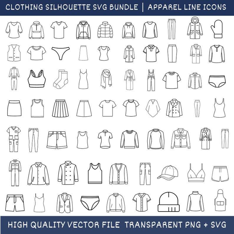 50 Clothing SVG Bundle, Apparel Line Icons, Fashion Boutique Logo PNG ...