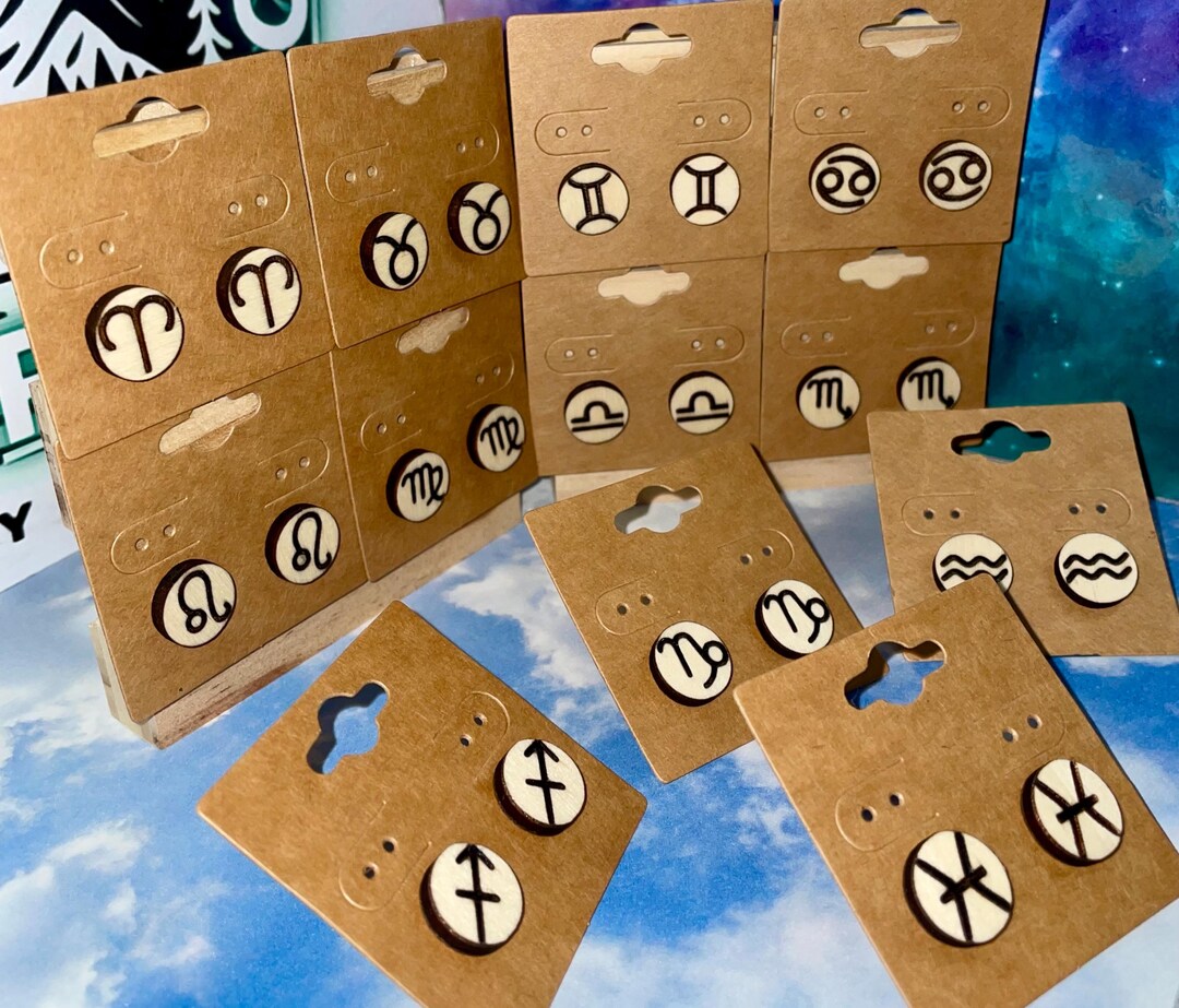 Zodiac Stud Earrings | Laser Cut Wood | Astrology Gift | Minimalist ...