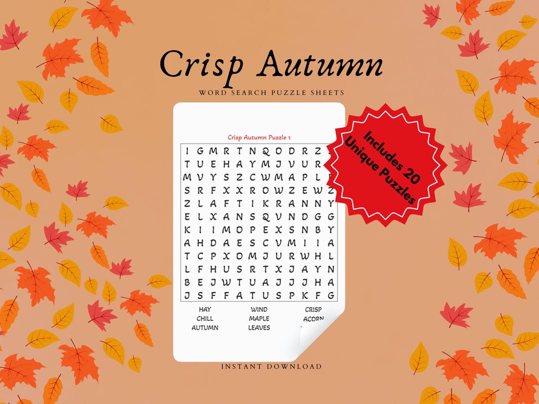 Word Search Crisp Autumn | 20 Unique Word Search Puzzle Sheets | Mixed ...
