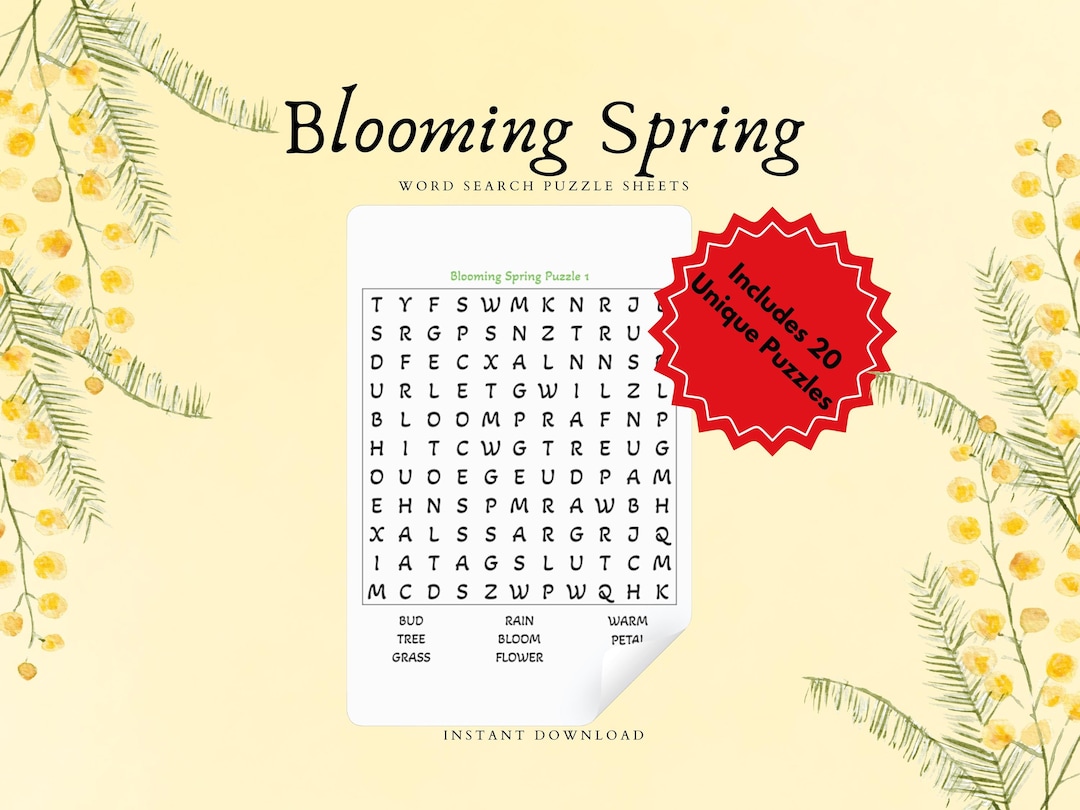 Word Search Blooming Spring | 20 Unique Word Search Puzzle Sheets ...