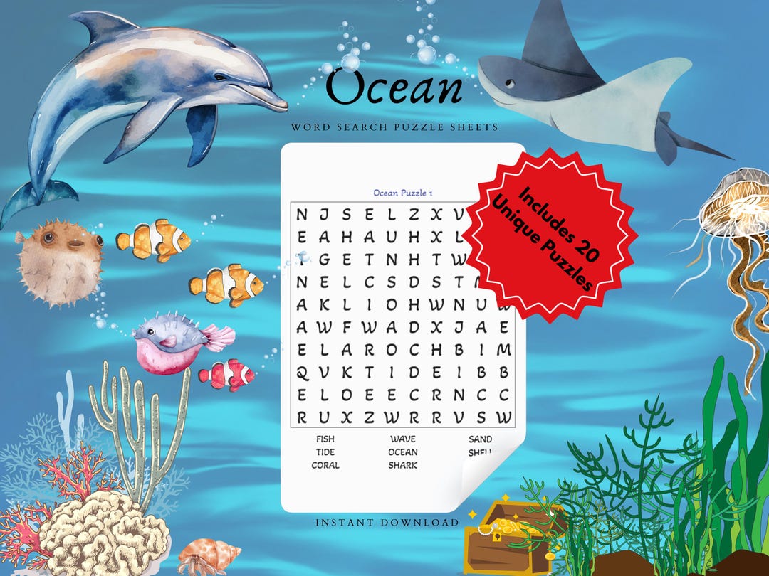 Word Search Ocean | 20 Unique Word Search Puzzle Sheets | Mixed ...