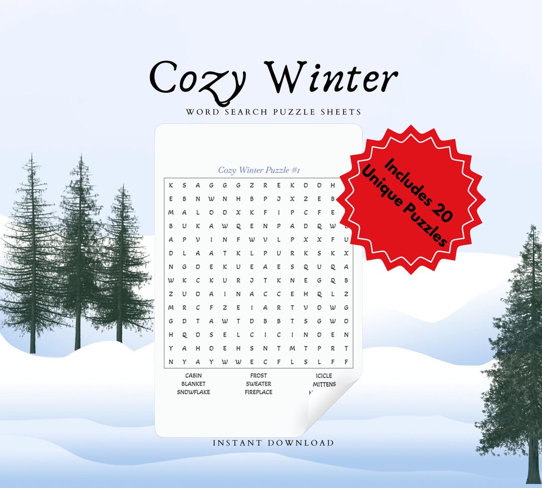 Word Search Cozy Winter | 20 Unique Word Search Puzzle Sheets | Mixed ...