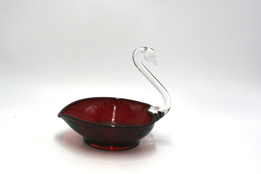 Vintage Viking Ruby Red Swan Dish - Etsy