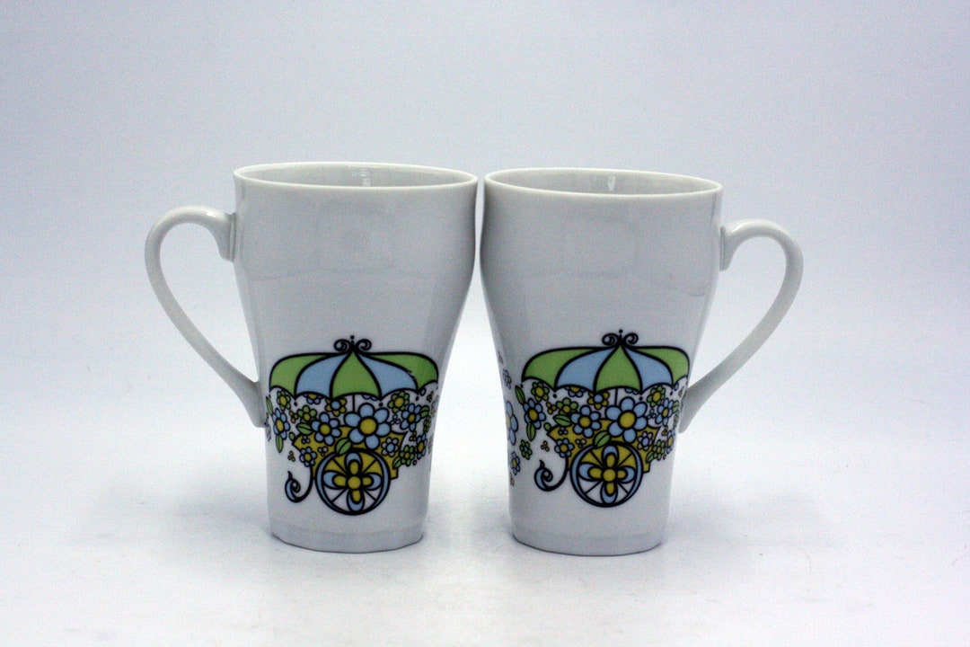 Vintage Flower Cart Coffee Mugs Set of Two - Etsy