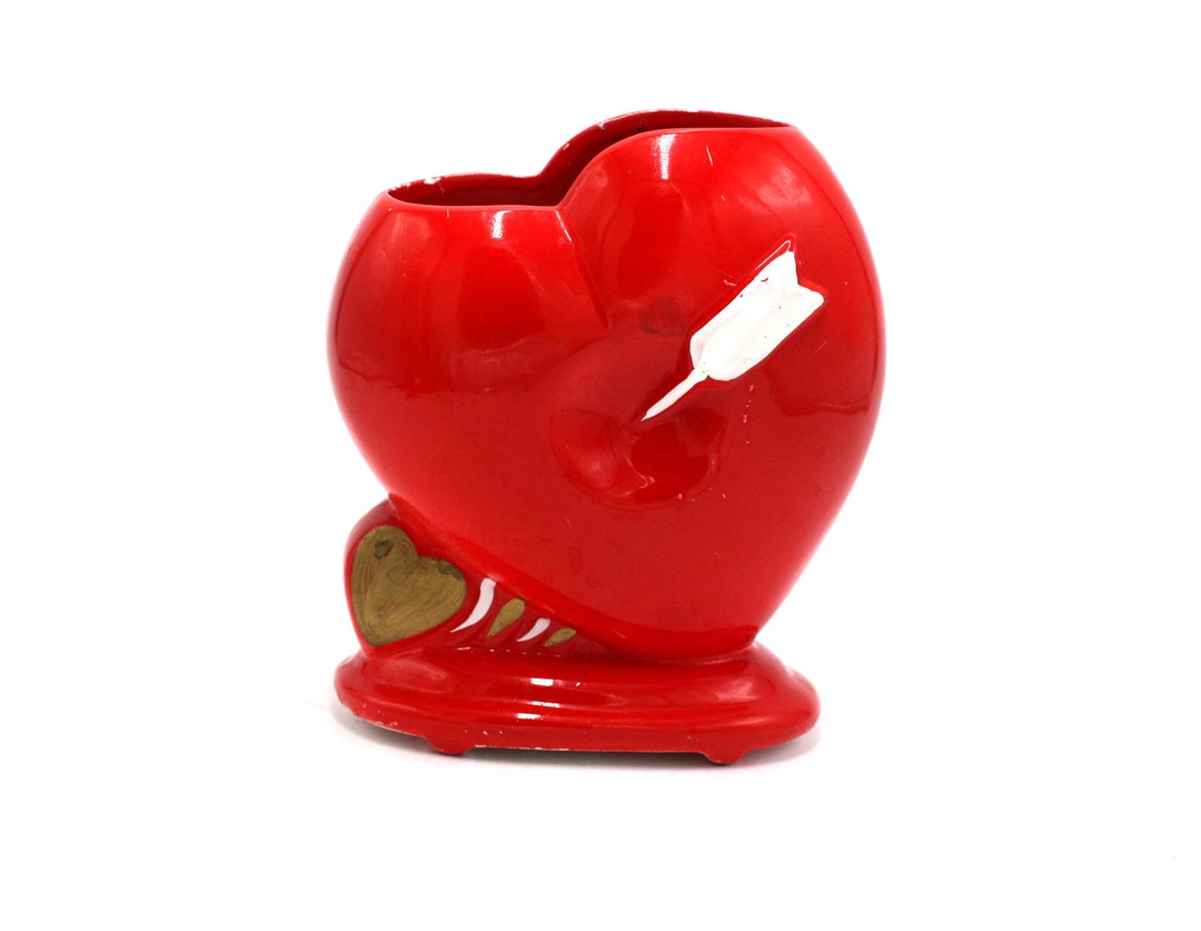 Vintage Relpo Red Ceramic Heart Vase Made in Japan - Etsy