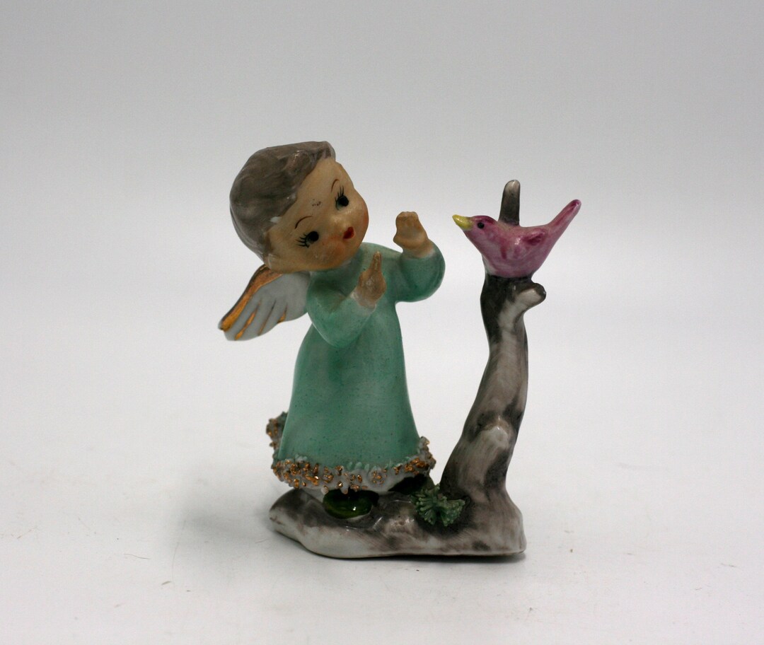 Vintage Angel With Bird Figurine - Etsy