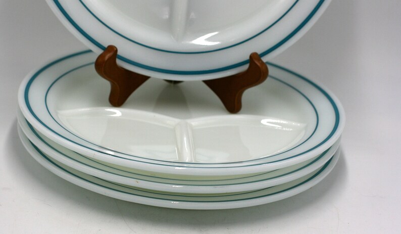 Vintage Anchor Hocking Divided Plates With Teal Stripe - Etsy