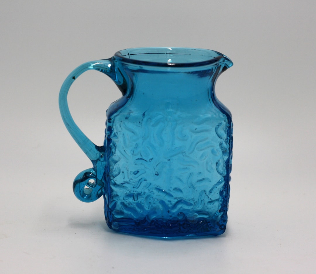 Vintage Blue Art Glass Pitcher With Applied Handle - Etsy