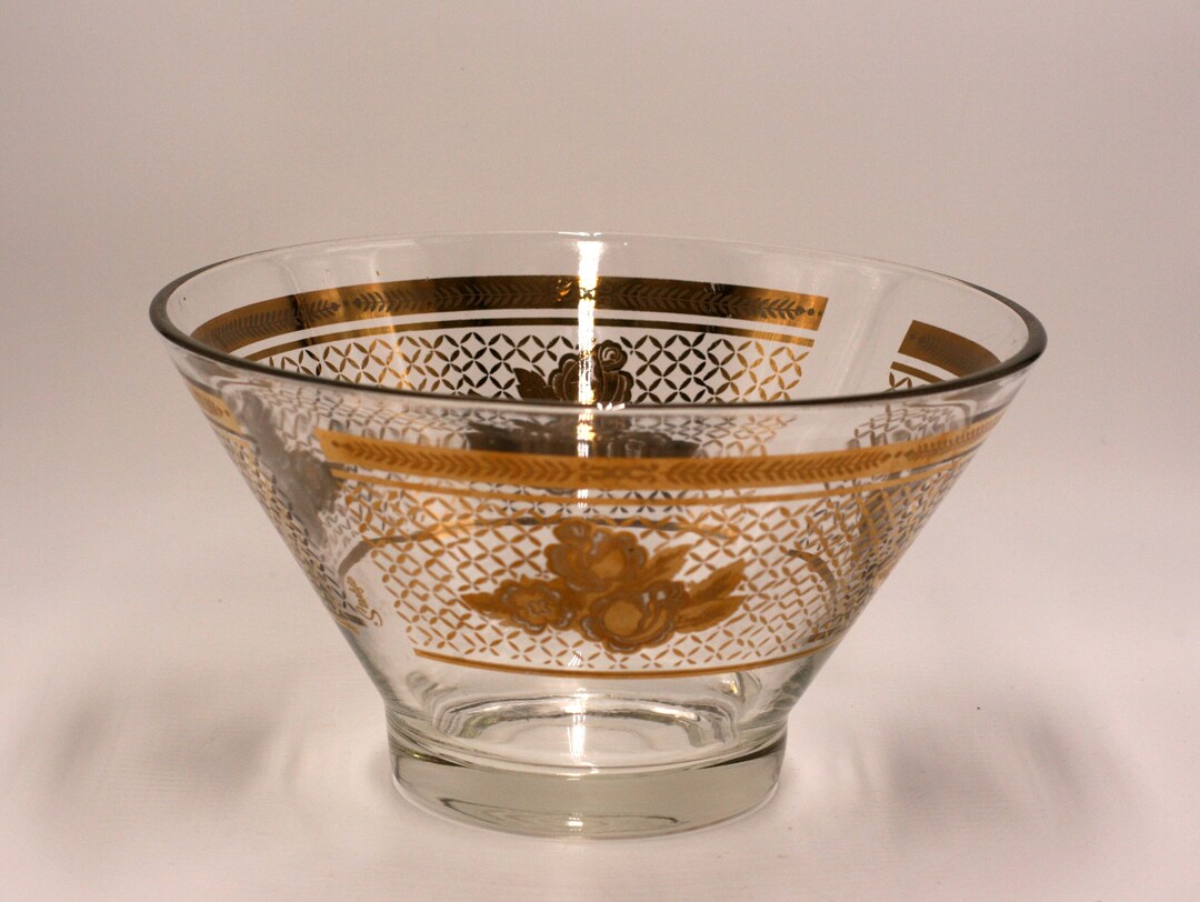 Vintage Starlyte Glass Bowl With Gold Lattice and Gold Roses - Etsy