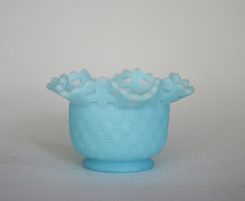 Vintage Fenton Blue Ruffled Vase Dish - Etsy