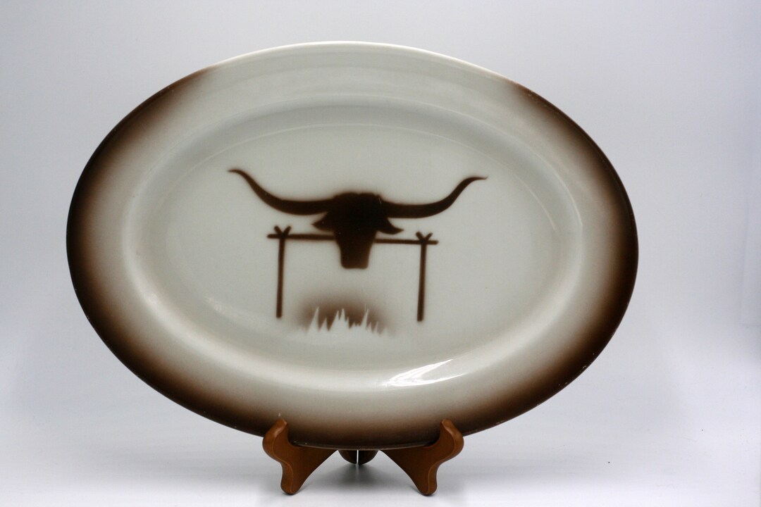 Vintage Long Horn Steer Western Platter by Embassy - Etsy