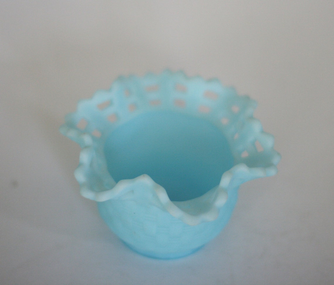 Vintage Fenton Blue Ruffled Vase Dish | Etsy