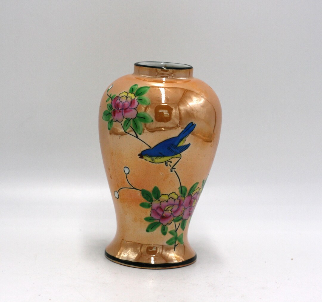 Vintage Luster Ware Vase Hand Painted With Flowers and a Bluebird Made in Japan - Etsy