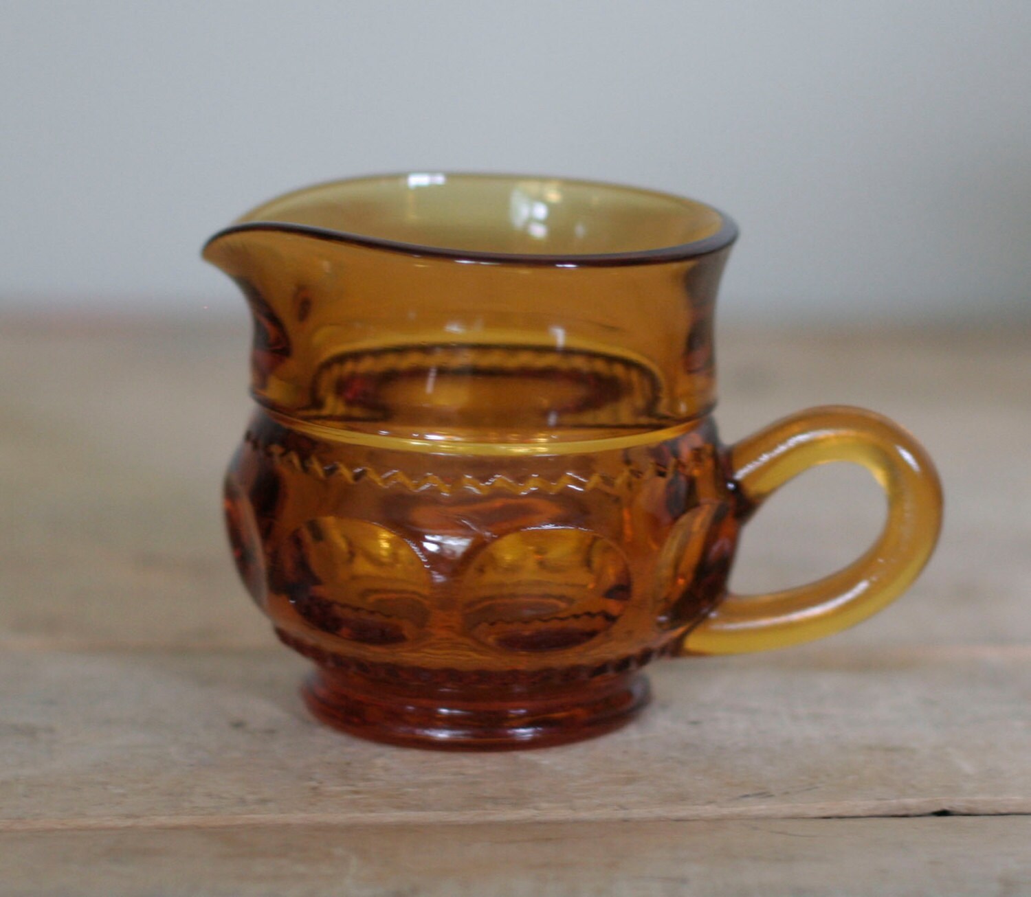 Vintage amber glass creamer kings crown pattern | Etsy