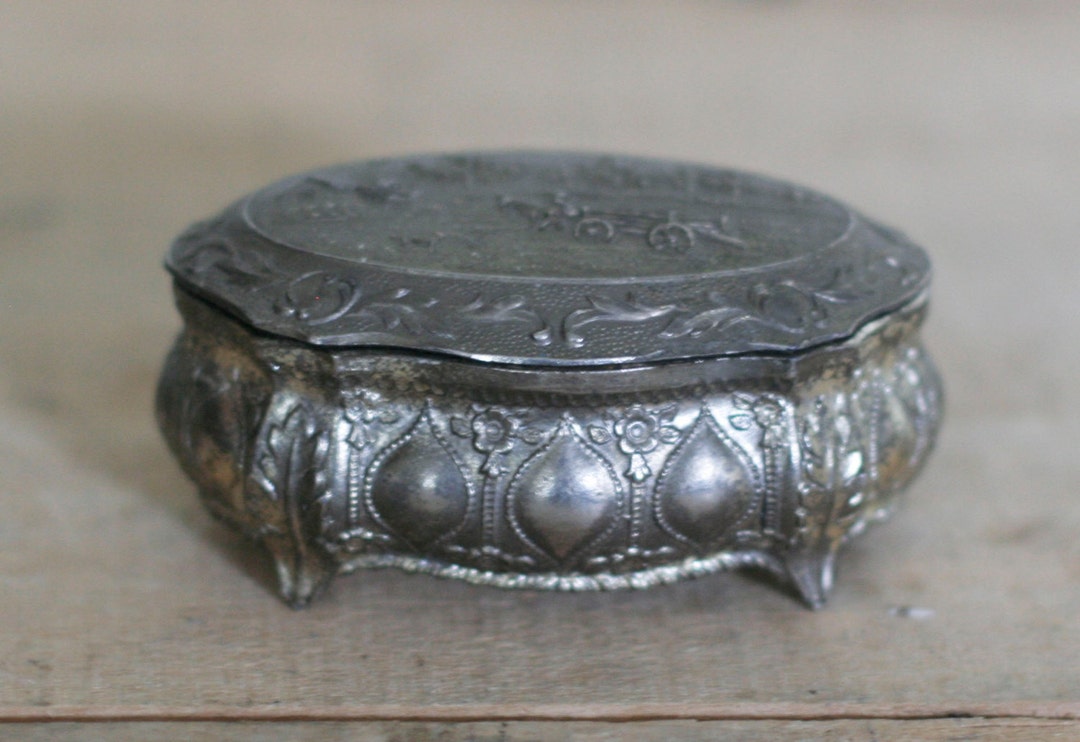 Vintage Small Silver Tarnished Footed Jewelry Casket - Etsy