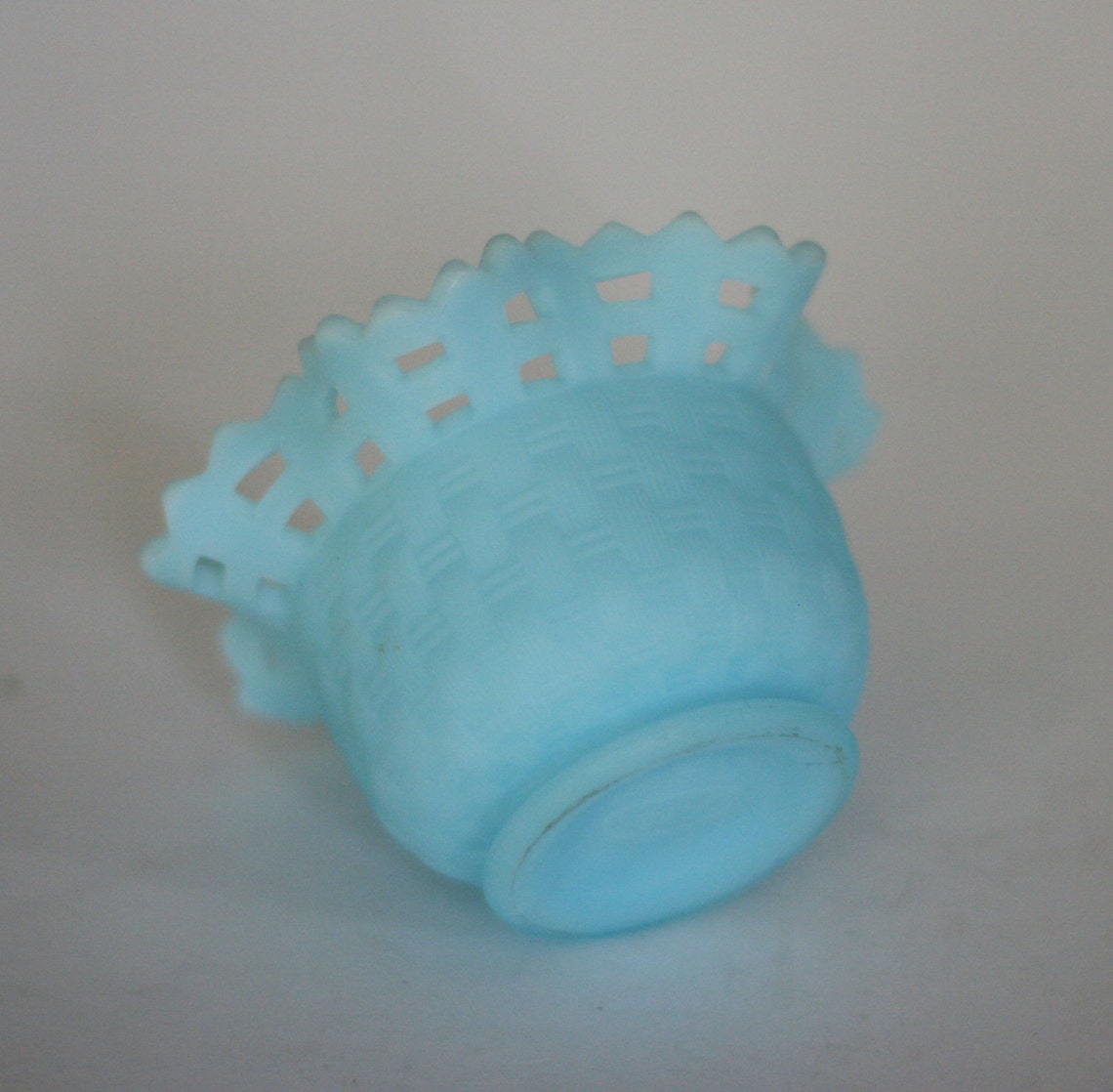 Vintage Fenton Blue Ruffled Vase Dish - Etsy