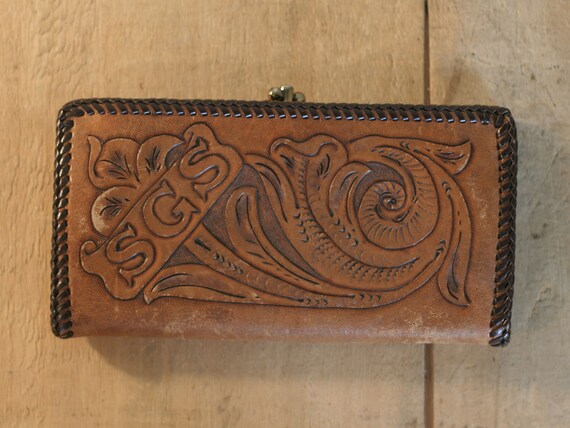 Vintage Tooled Leather Billfold or Wallet | Etsy