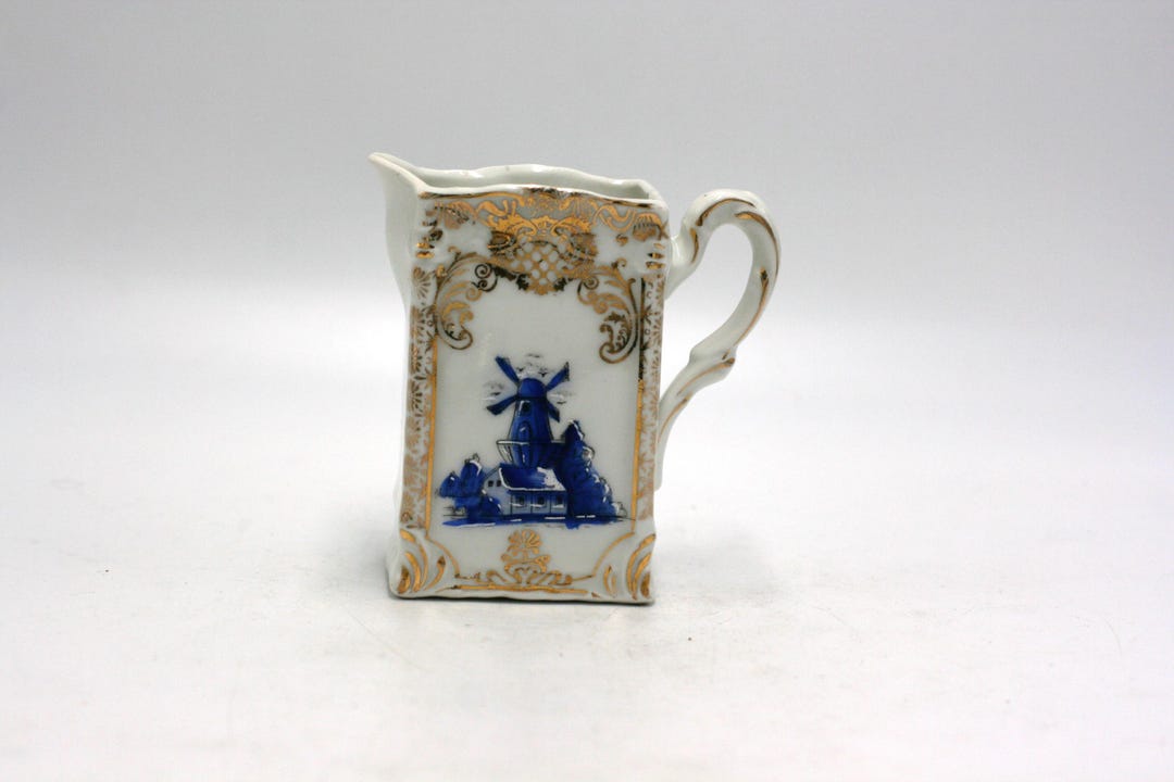 Vintage Porcelain Creamer Pitcher With Blue Windmill - Etsy