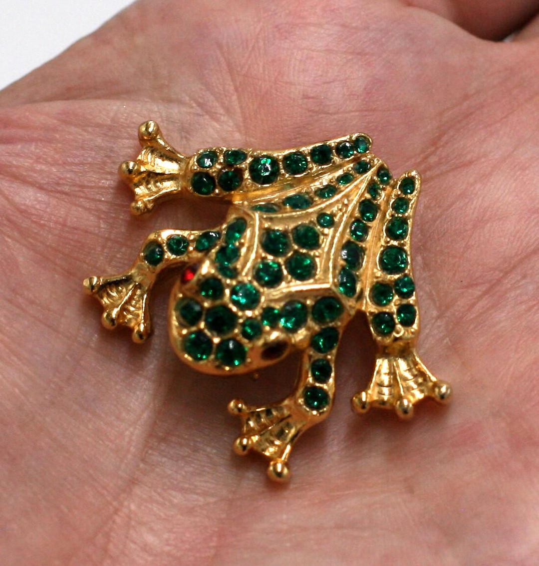 Vintage Green Rhinestone Frog Pin - Etsy