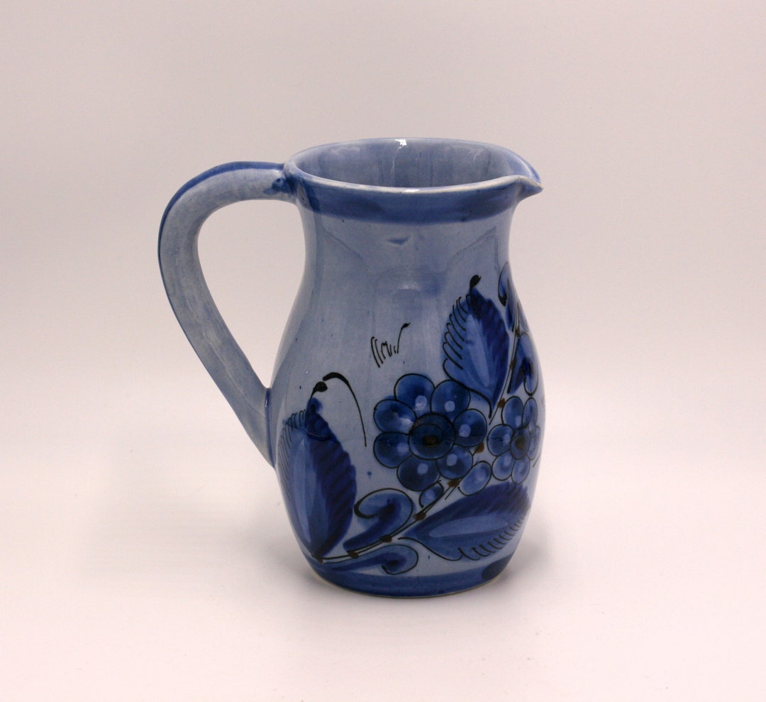 Vintage Mexican Pottery Pitcher/blue Pottery/bird Motif/signed Mexico ...