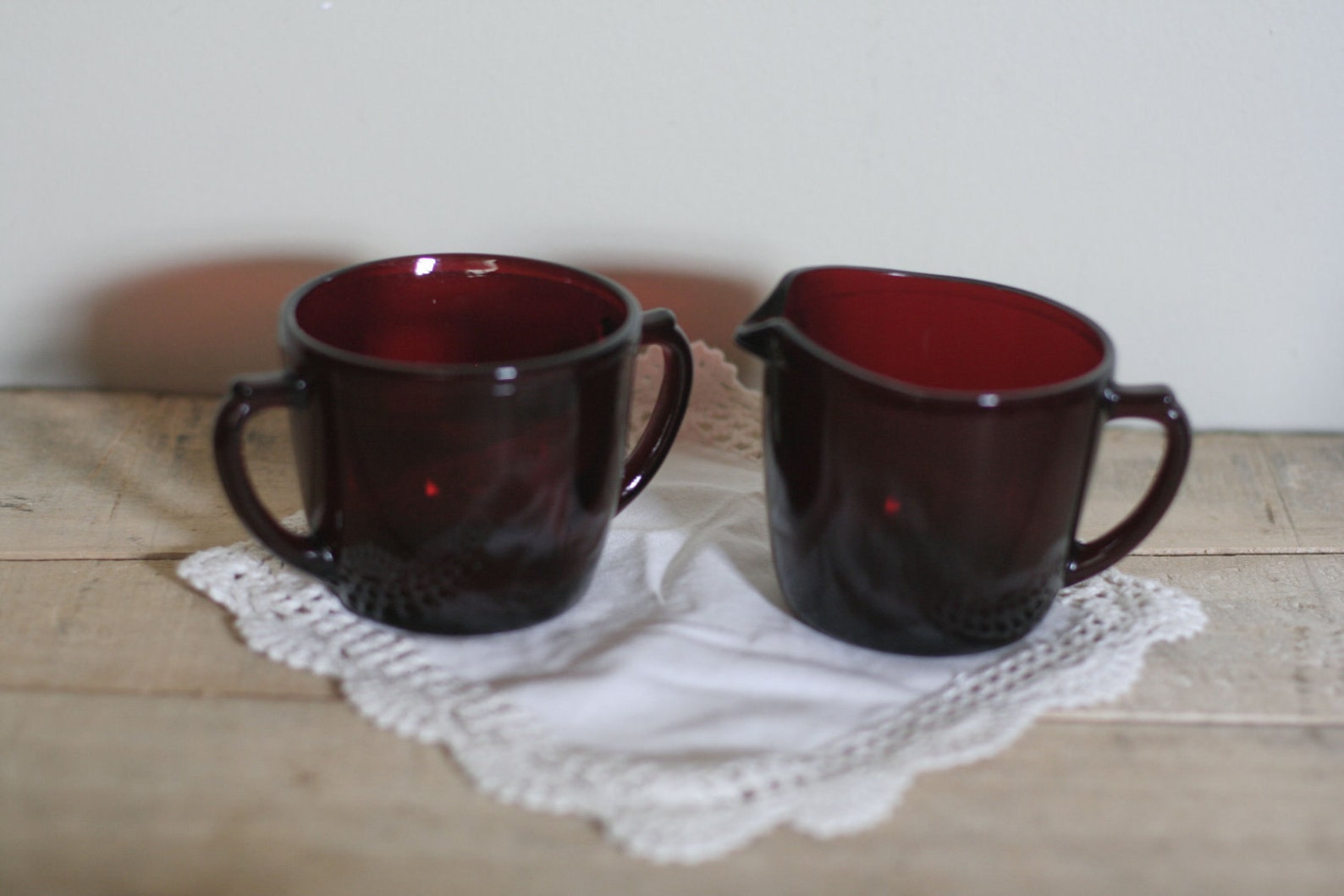 Vintage Ruby Red Creamer and Sugar - Etsy