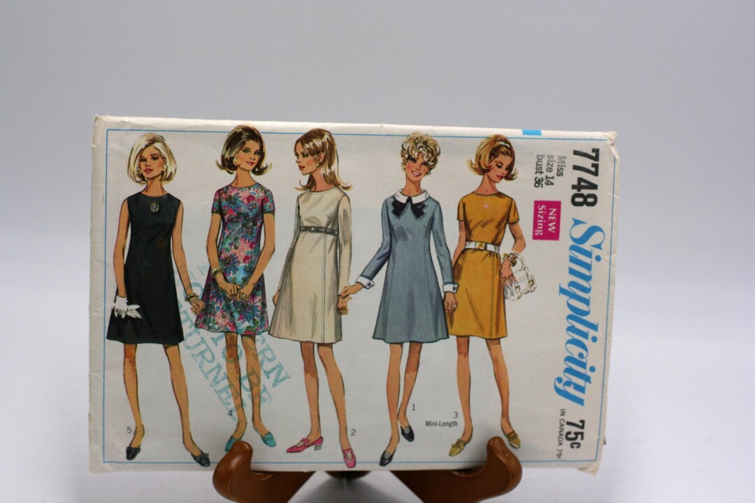 Vintage Simplicity A-line Dress Pattern With Detachable Collar and ...